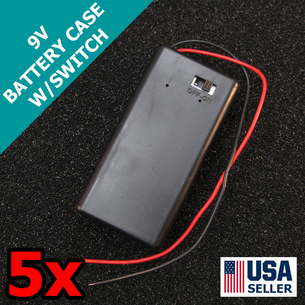5x 9V Battery Case Holder On/Off Switch Cover 9 Volt Wire Lead Project ...